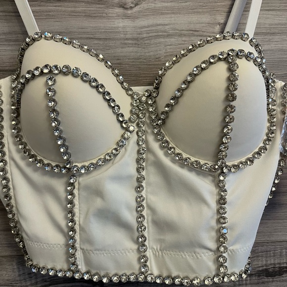 Lydia U.S.A. | Tops | Nwt Lydia Usa Cropped Corset Top With Rhinestones ...